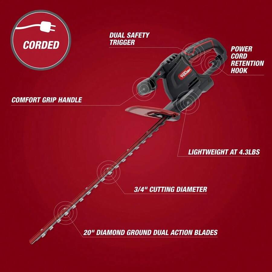Hyper Tough 3.7-Amp 20 In. Corded Electric Hedge Trimmer HT21-401-002 ...