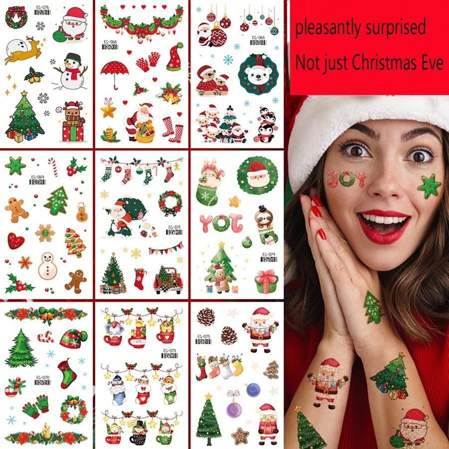 Christmas Cute Temporary Tattoos For Welcoming New Year 2025, Creative ...