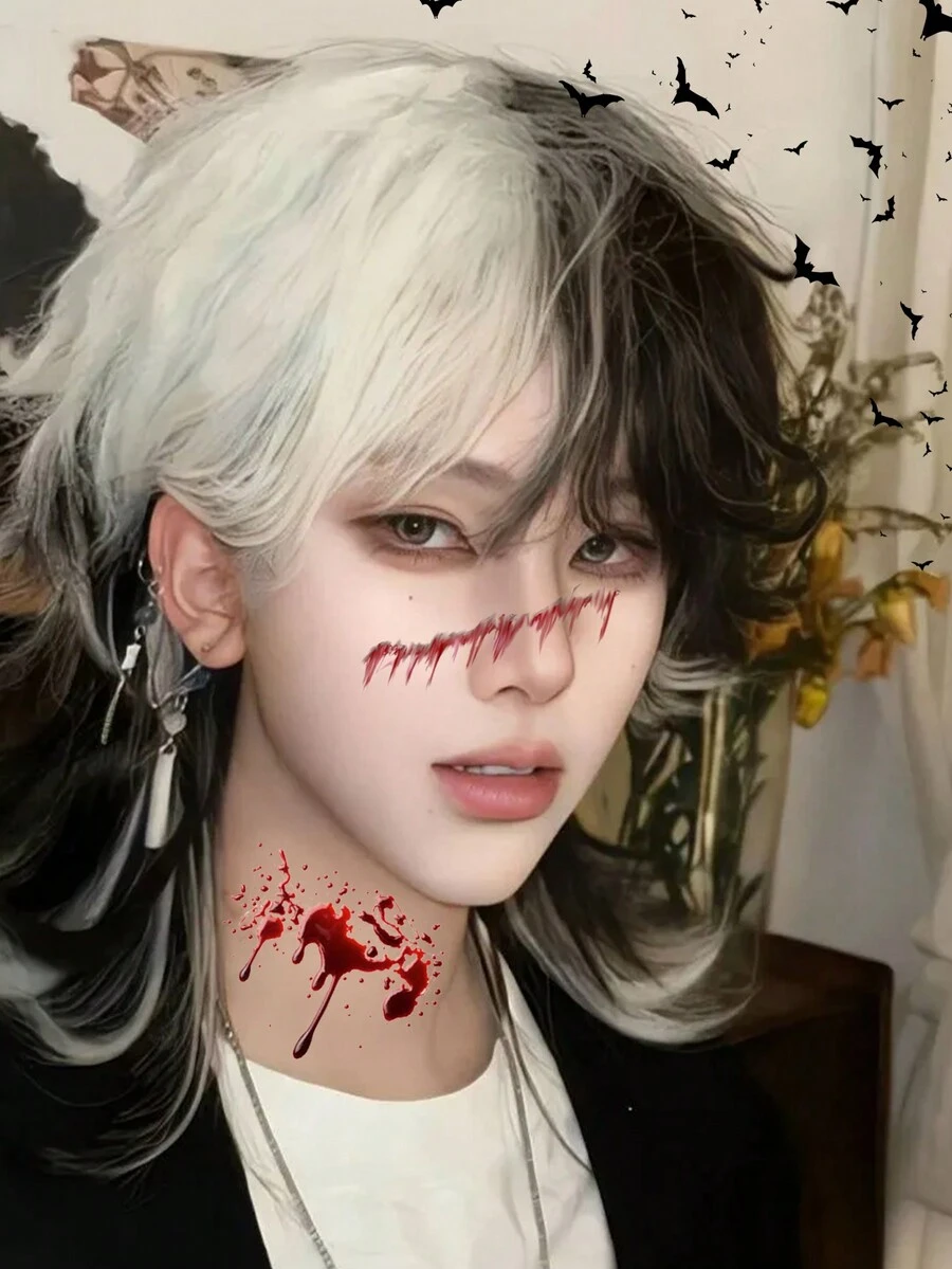 Wolf-Tailed Wig Full Head Black And White Highlights Cosplay Synthetic ...