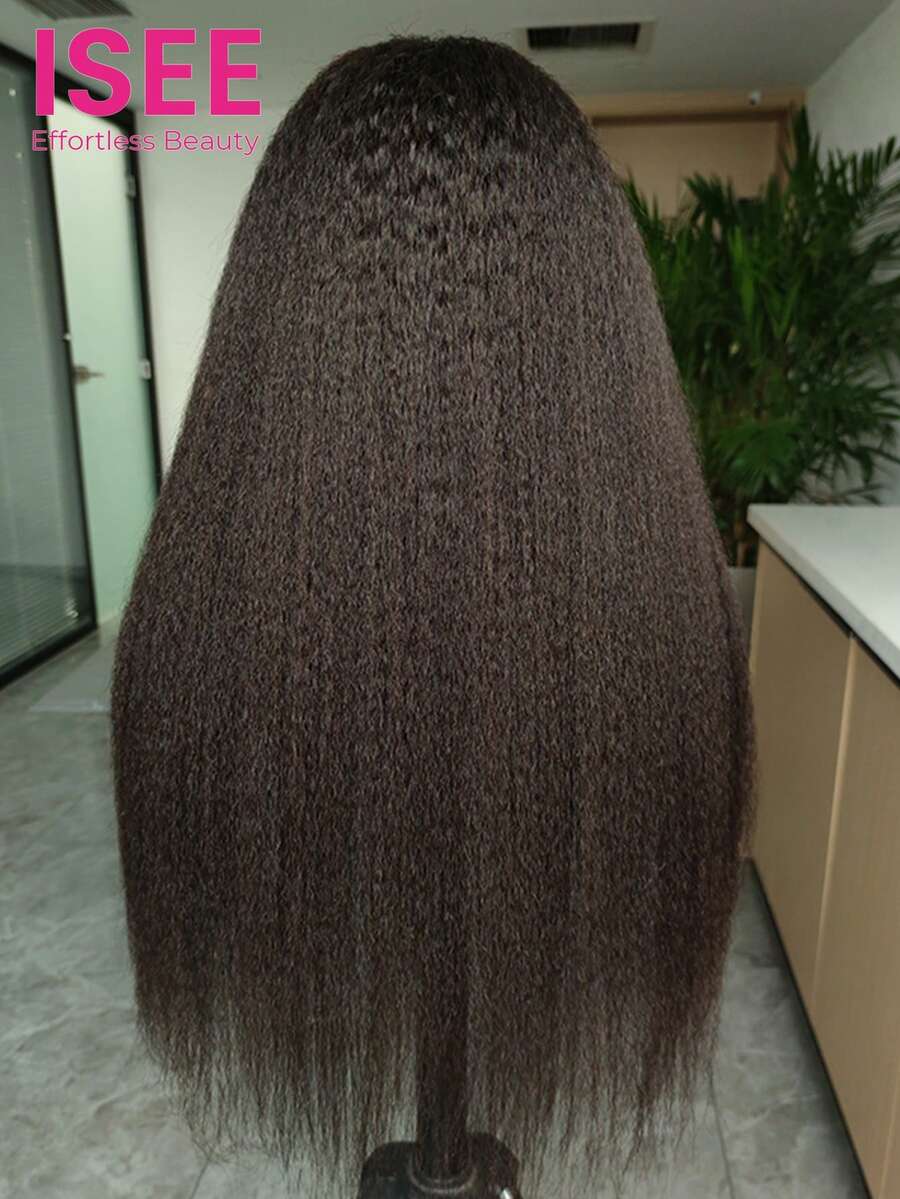 ISEE Kinky Straight Natural Black 13x4 Lijmloze HD Lace Wig Voorgeplukt ...