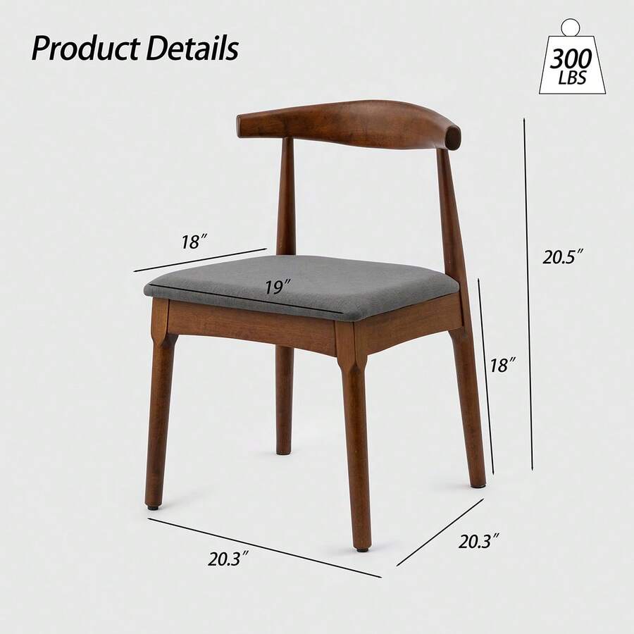 Mid Century Dining Room Chairs Set Of 2,Wood And Fabric Upholstered ...