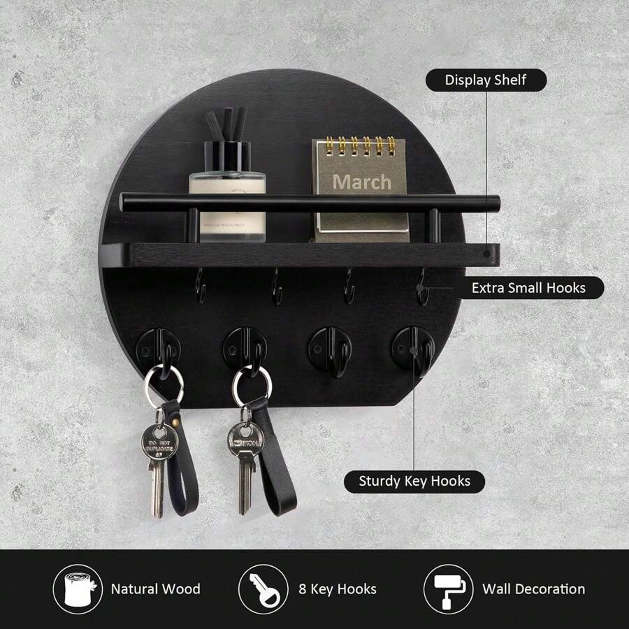 Key Holder For Wall - 11.8 Inch Apartment Wall Decor With Shelf And 8 ...
