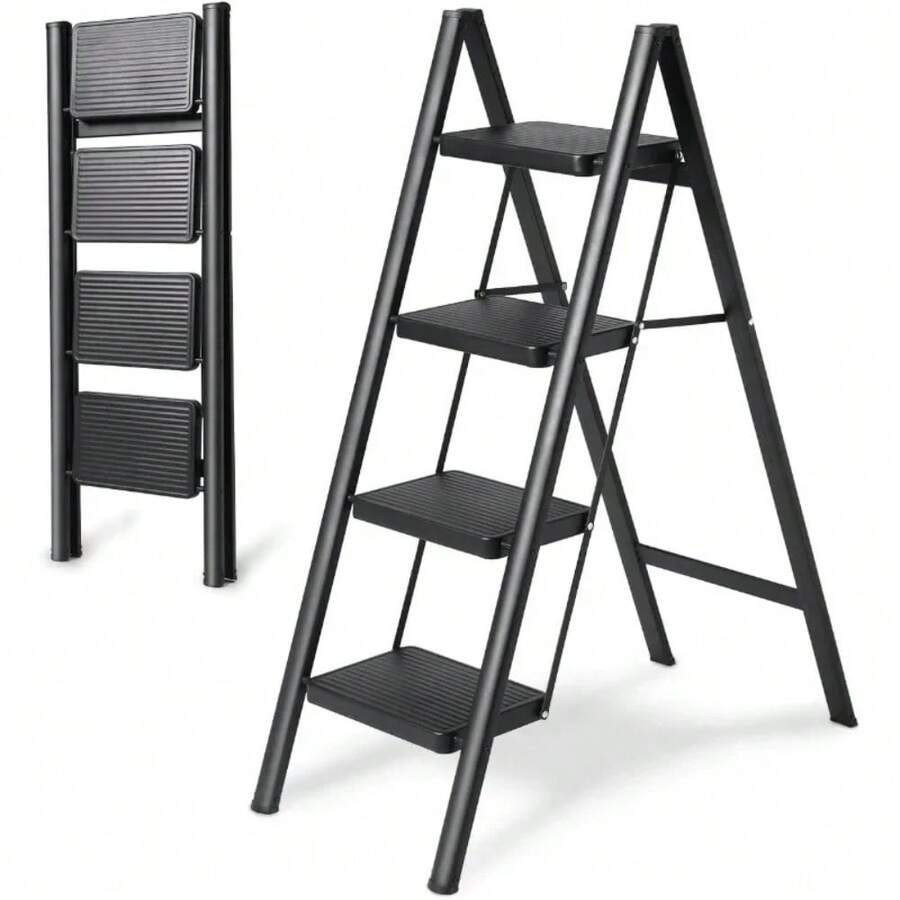 4 Step Ladder Folding Step Stool, Heavy Duty 330 Lbs Load Step Ladders ...