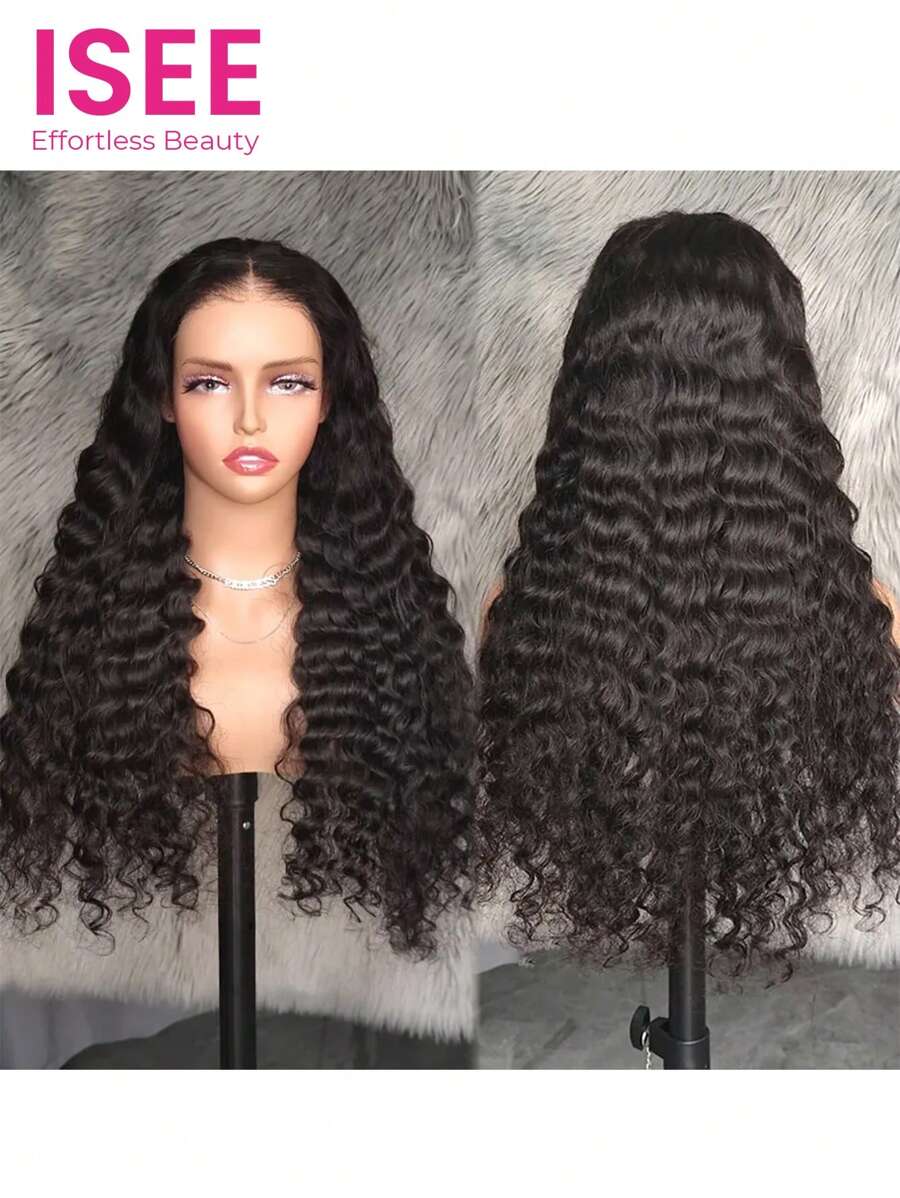 ISEE Peluca suelta de encaje profundo con cabello natural pre-rasurado ...