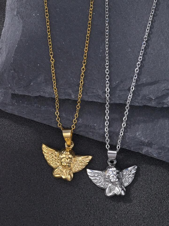 1pc Fashionable Cupid Angel Stainless Steel Necklace 60cm Length Popular Jewelry Accessory For Daily Wear Gift For Boyfriend Or Couple SHEIN USA