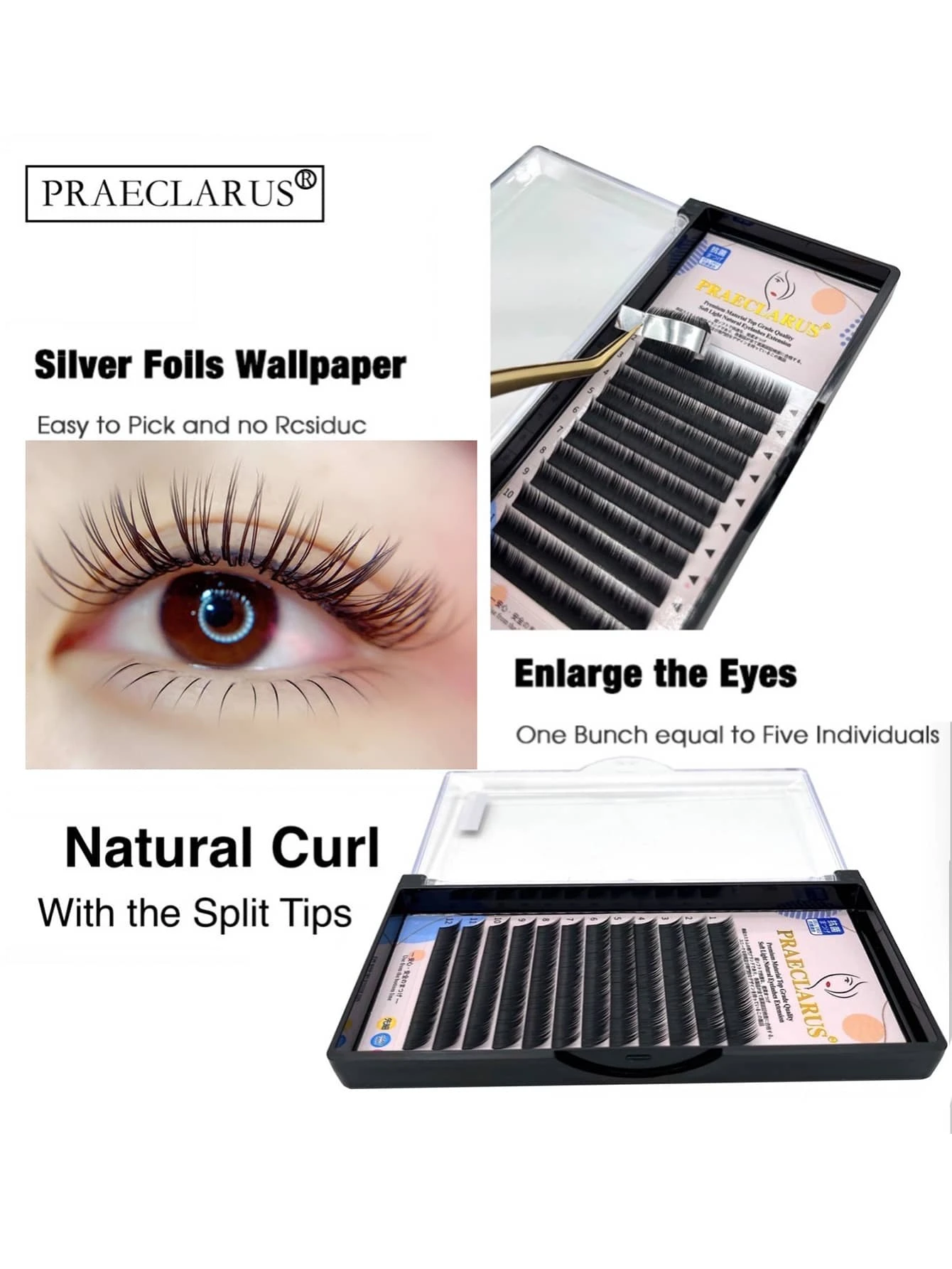 12Rows PRAECLARUS Lower Eyelash Extension Thickness0.10mm Bottom Lash ...