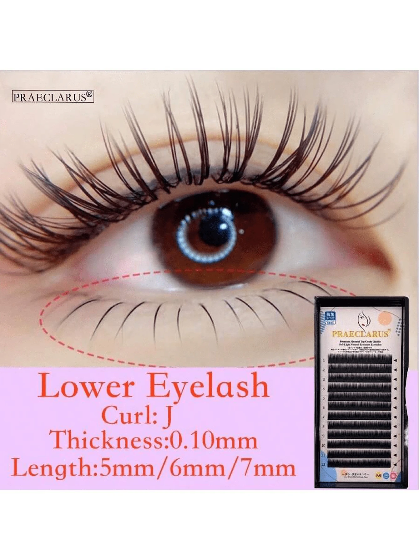 Extensión de pestañas inferiores PRAECLARUS de 12 filas, grosor de 0,10 ...