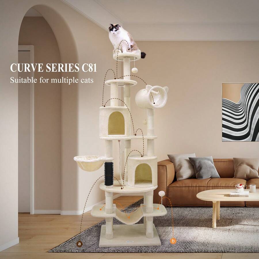 81-Inch Tall Cat Tower, Curved Series Cat Condos For Indoor Cats ...