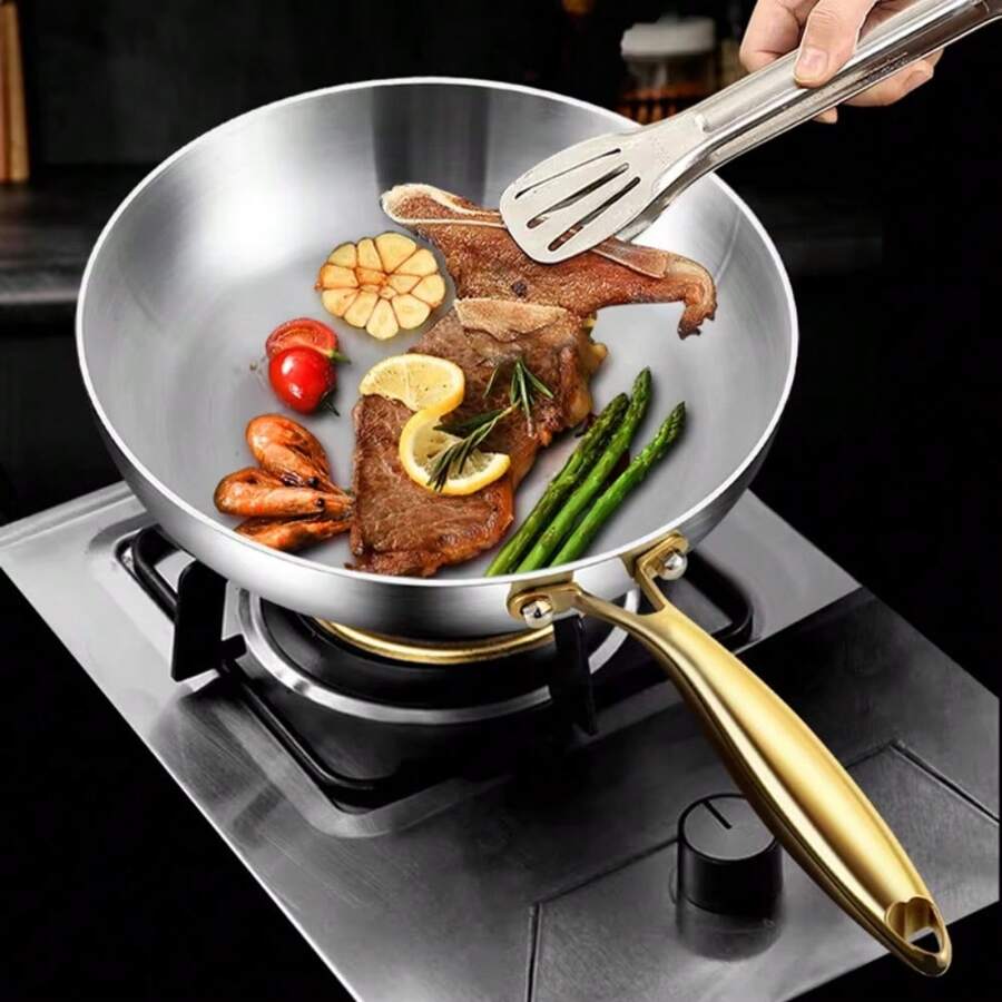 316 Stainless Steel Frying Pan Wok Pan Nonstick Cooking Fried Steak Gas ...