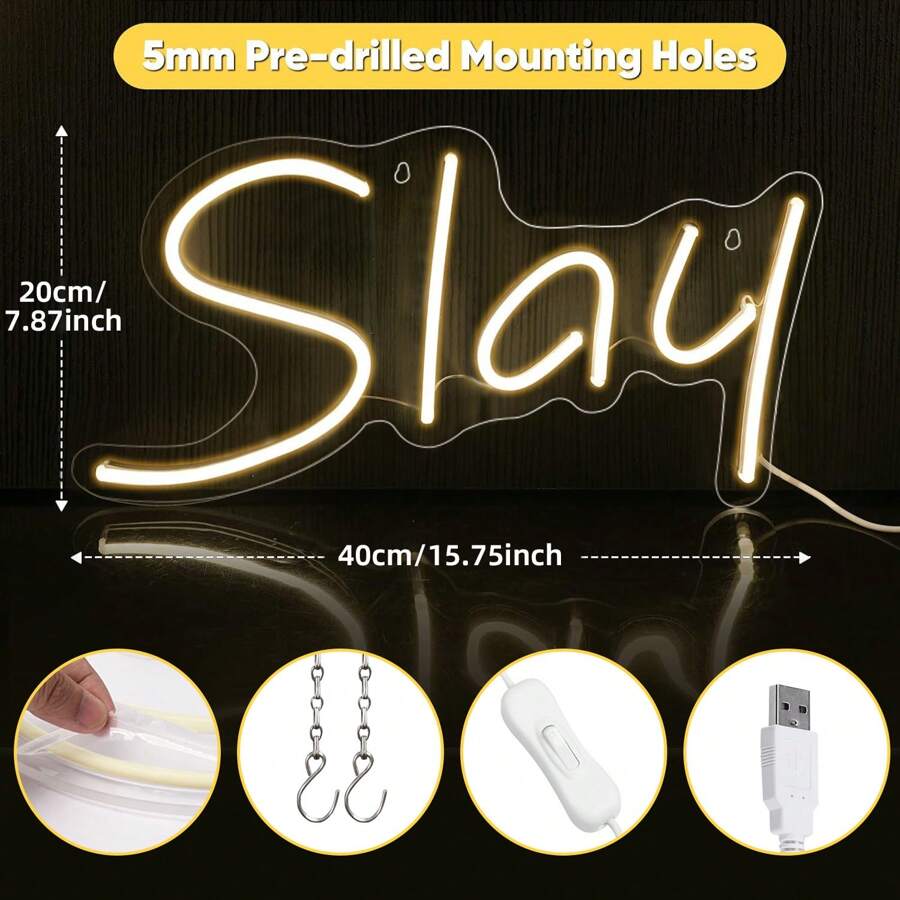 1 Pc Slay Neon Sign Slay Neon Lights Signs For Wall Decor Blue Color ...