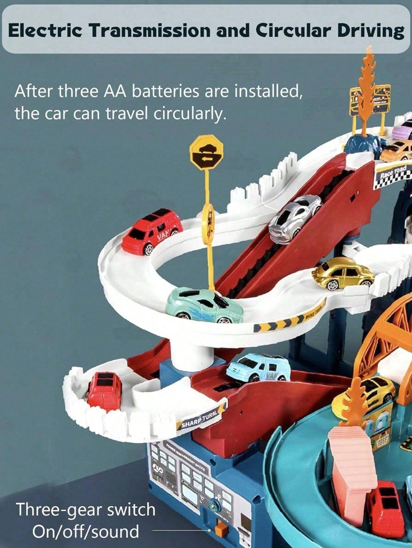 Kids Dinosaur Mountain Road Racing Track Playset With City Buildings ...