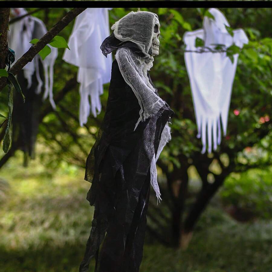 Halloween Hanging Ghost Decoration Skull Head Gauze Ghost Doll Face ...