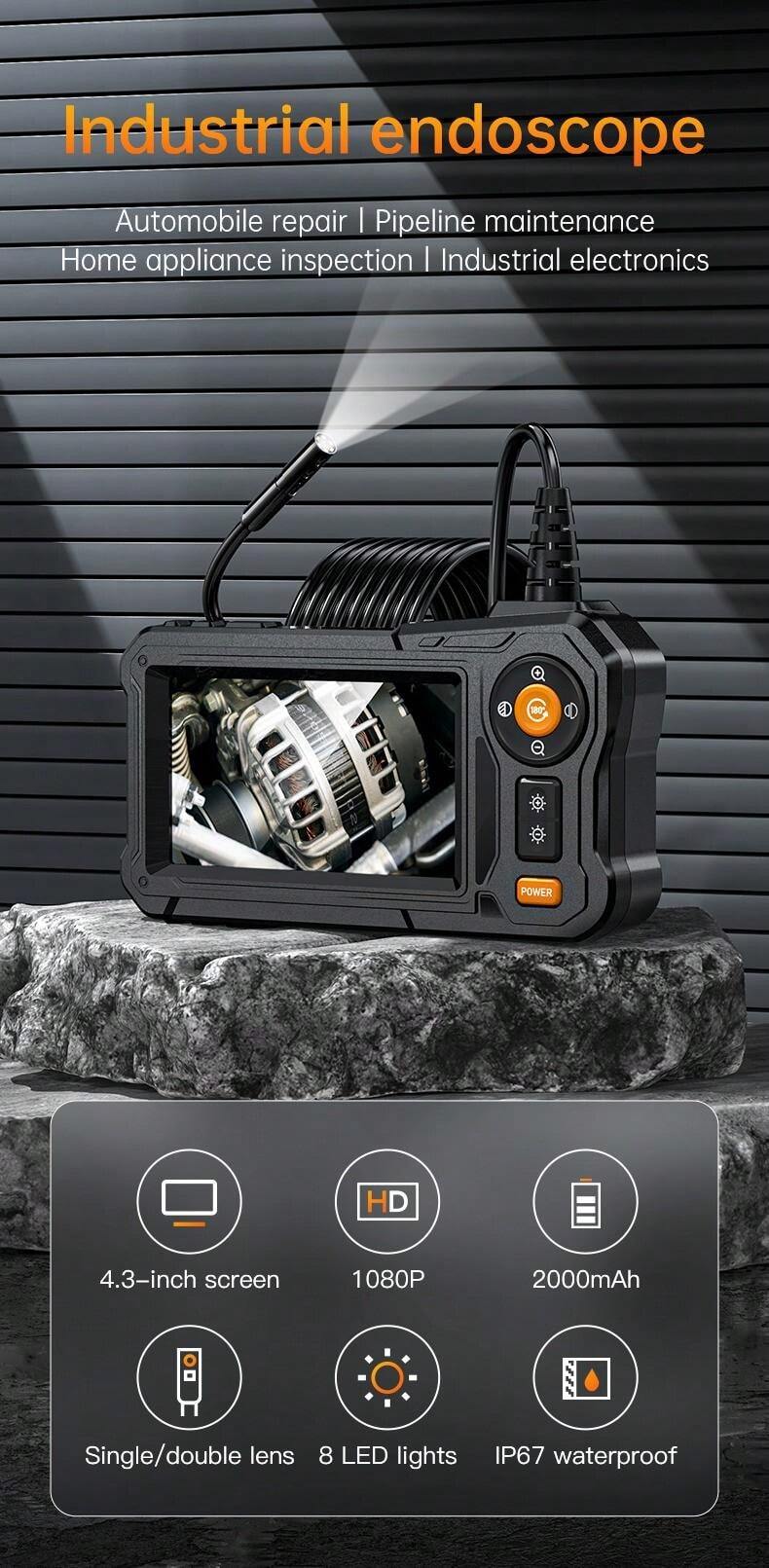 inskam Endoscópio Industrial 8mm Câmera de Inspeção Borescope Digital ...