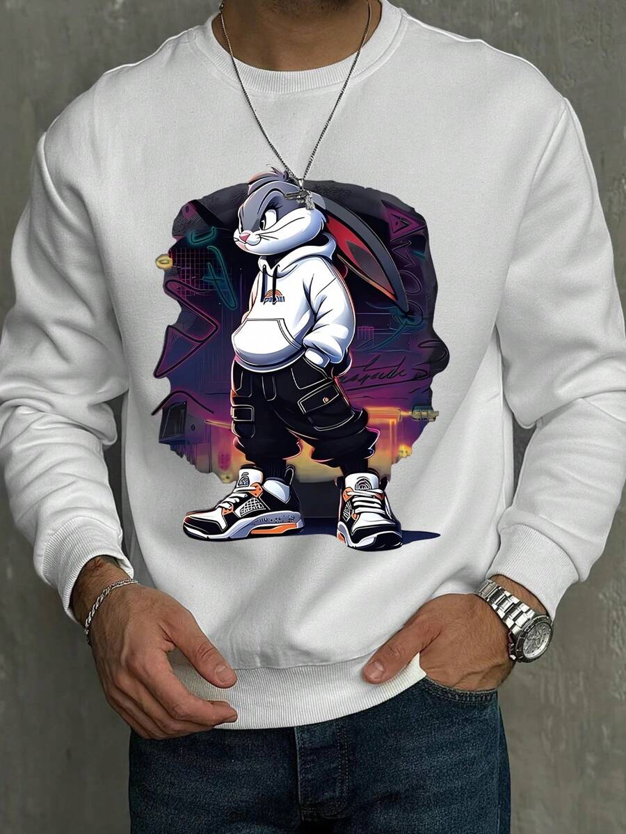 Men's Crew Neck Letter Print Loose Fit Pullover Sweatshirt, For Fall ...