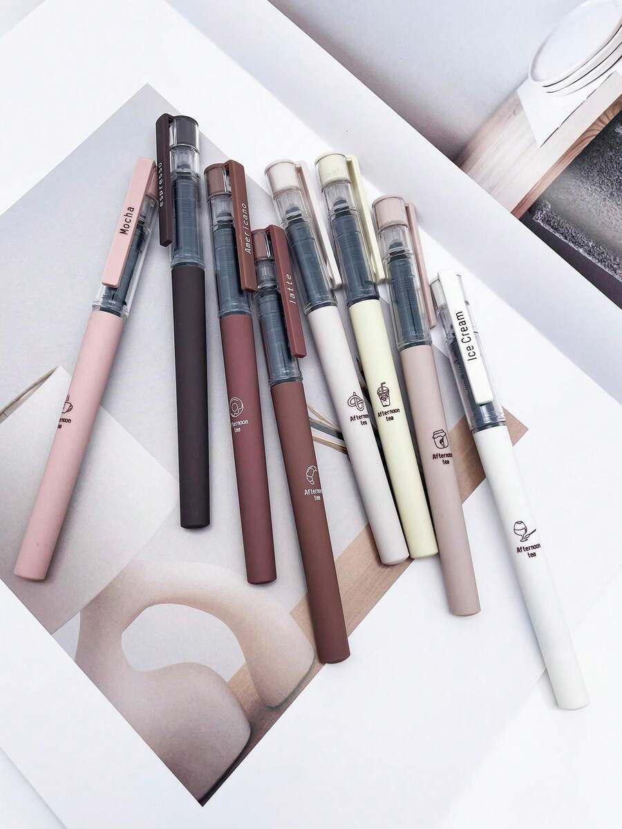 6pcs/8pcs Coffee Theme Liquid Quick-Drying Ink Gel Pens, No Smear Soft ...
