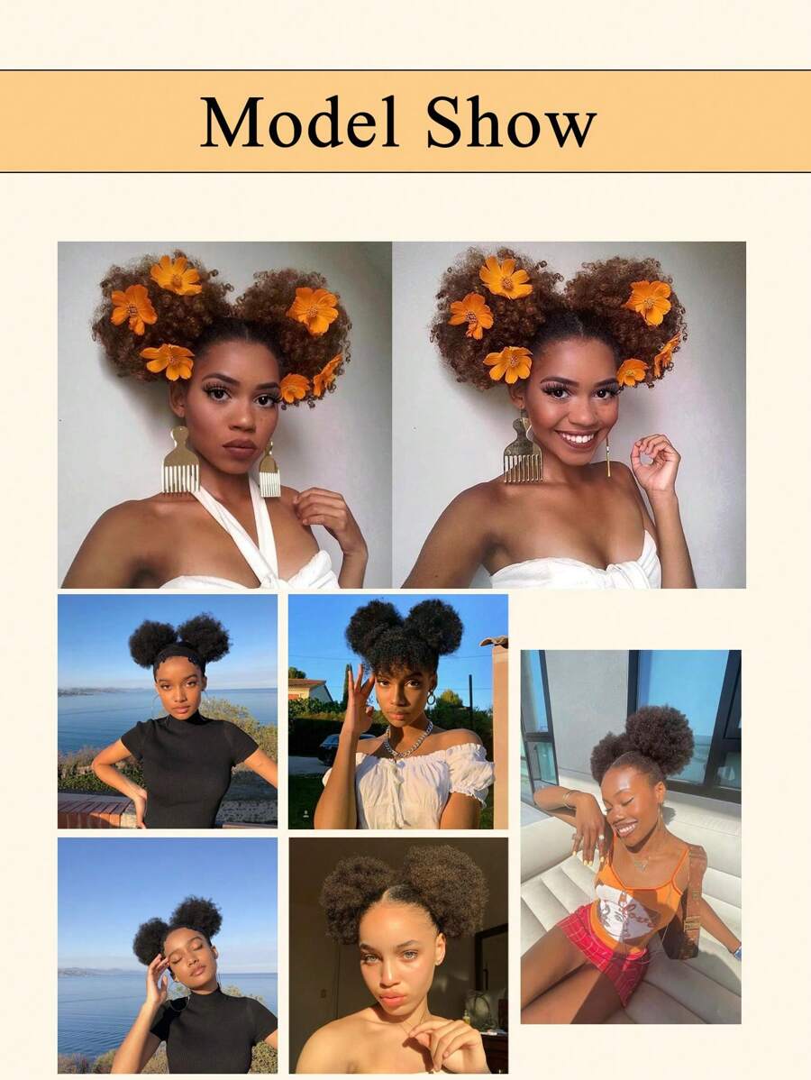 Afro Chic Drawstring Hair Bun - Fluffy, Kinky Curly, Synthetic Clip-In Hair Buds For African ...