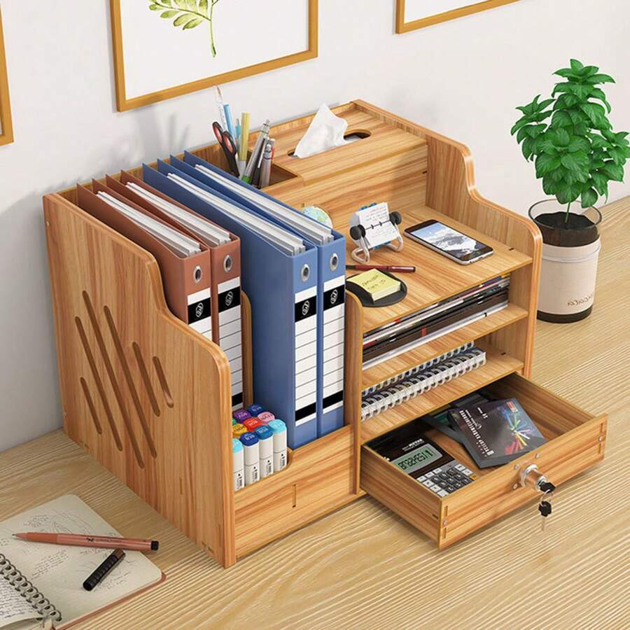 Wooden Office Desk Files Cabinet Pen Pencil Storage Holder Organizer ...