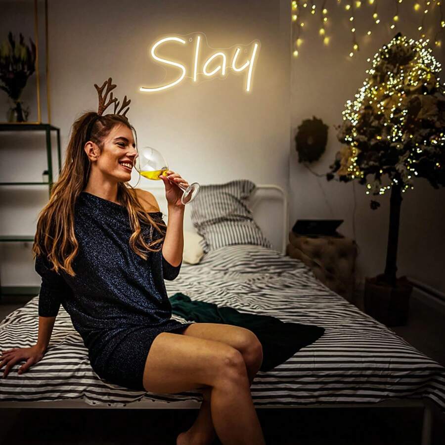 1 Pc Slay Neon Sign Slay Neon Lights Signs For Wall Decor Blue Color ...