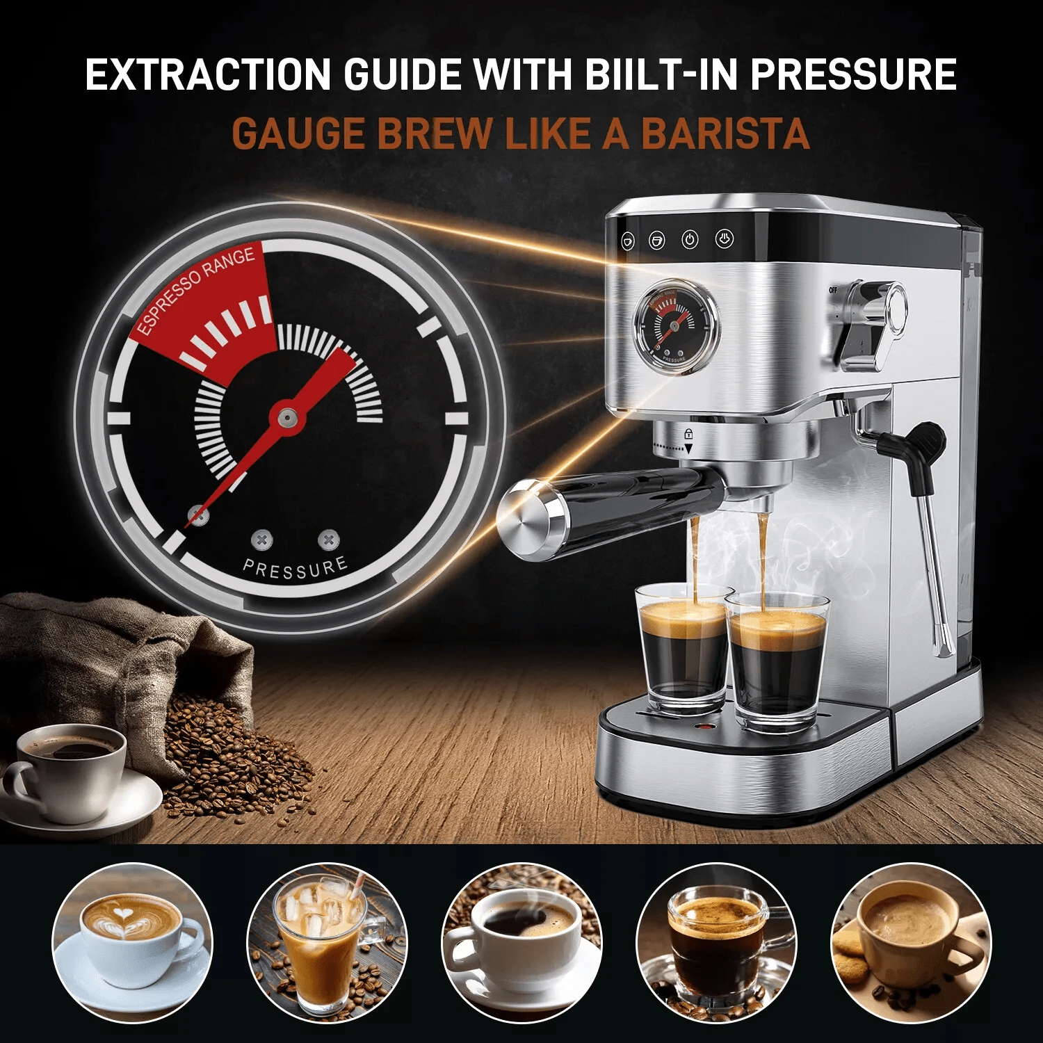 Italian Semi-Automatic Espresso Machine, 20 Bar Coffee Machine ...