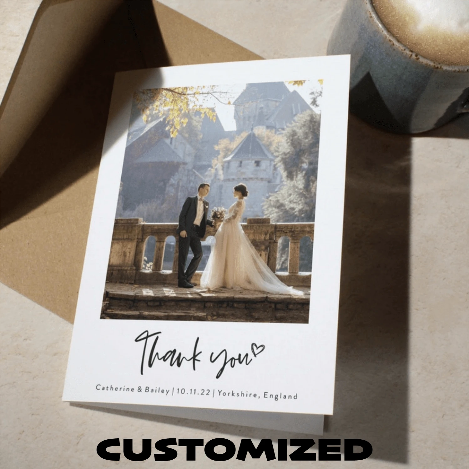 A6 Custom Card Wedding Thank You Cards With Kraft Envelopes Photo ...