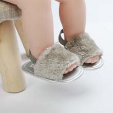Baby Girls Plush Sandals Summer Open Toe Fur Princess Flats Walking Shoes For Toddler Newborn ...