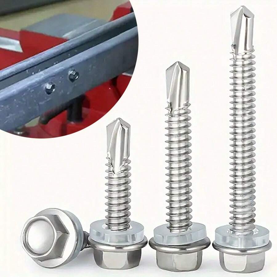 100 pièces Vis autotaraudeuses à tête hexagonale en acier inoxydable 410, vis autotaraudeuses à ...