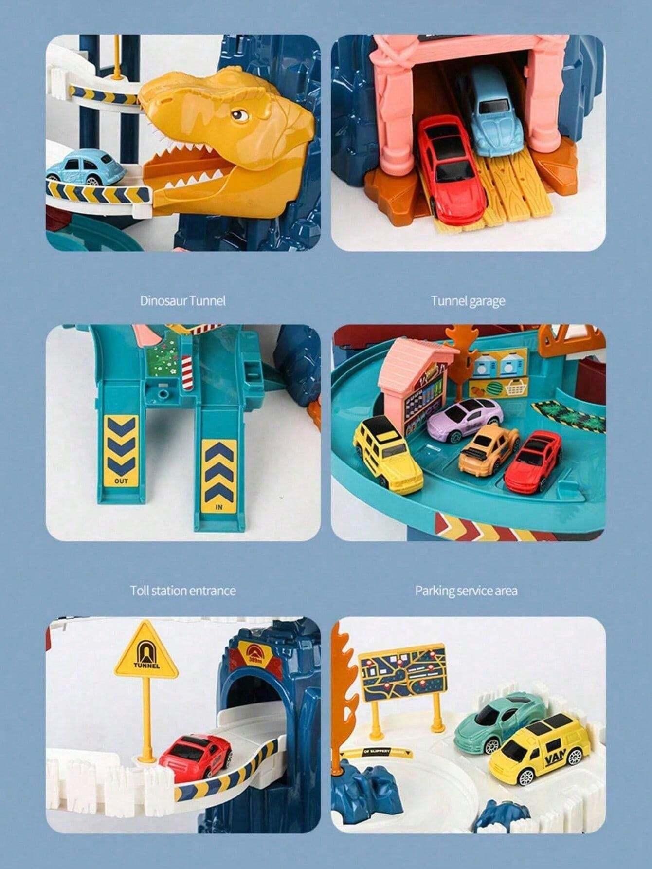 Kids Dinosaur Mountain Road Racing Track Playset With City Buildings ...