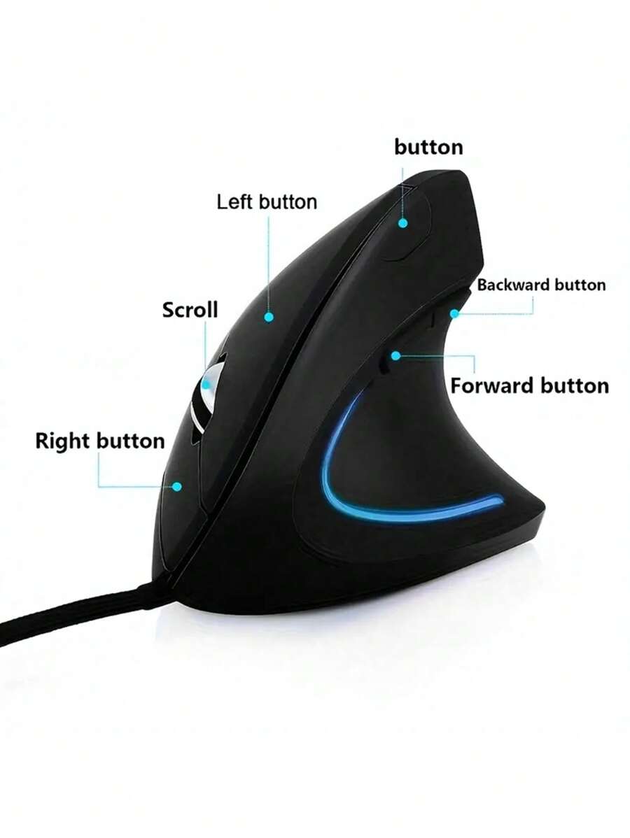 Right-Hand Wired Ergonomic Vertical Mouse, Side Grip Style, Silent, RGB ...