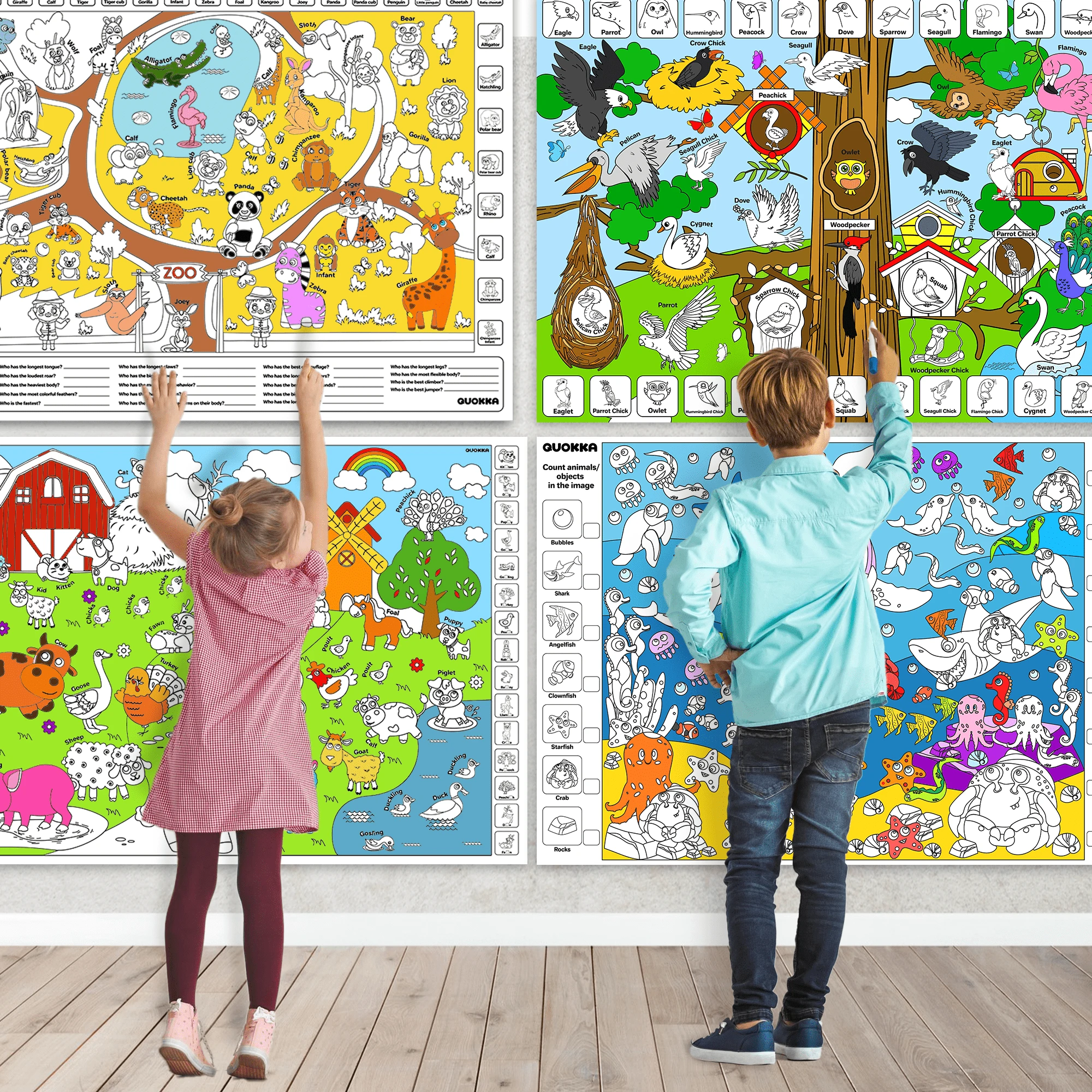Set Of 4 Giant Coloring Posters For Kids | Learning Coloring Posters ...