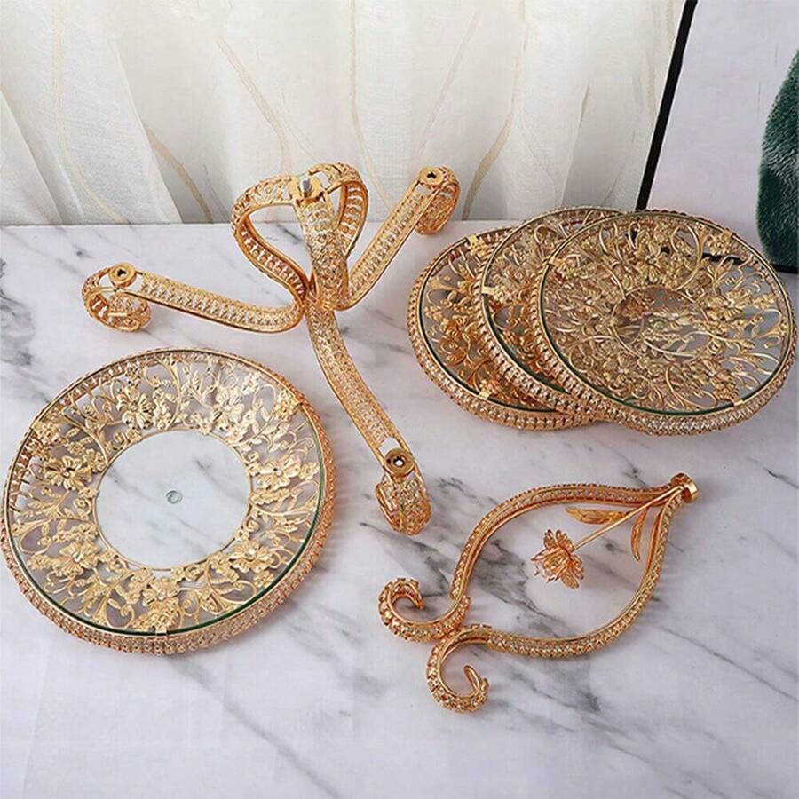 SHZICMY 4 Layer Gold Cake Stand Cake Glass Dessert Table Rack Set ...