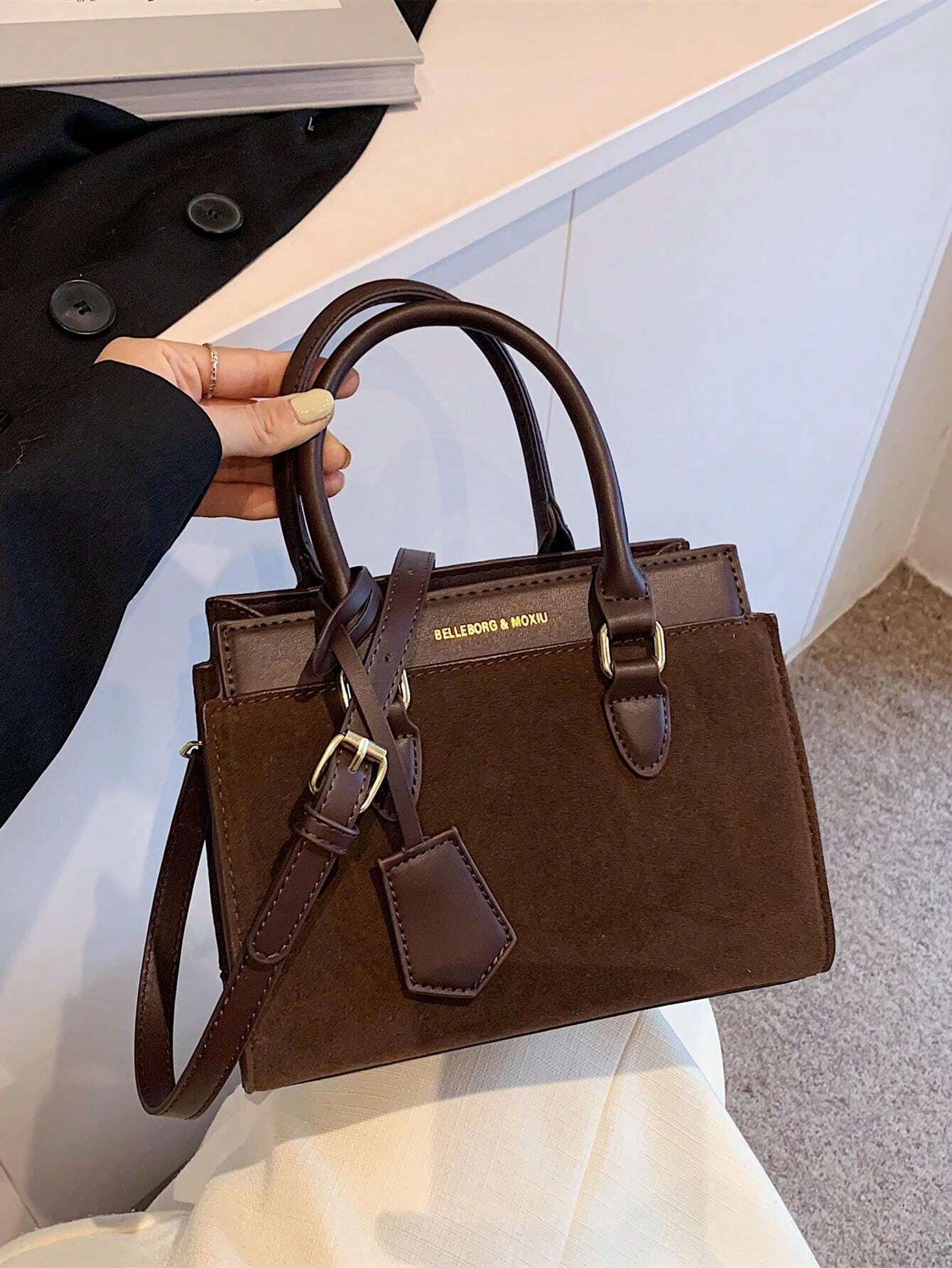 BELLEBORG New Suede-Like Textured Women Business Tote Shoulder Bag | SHEIN