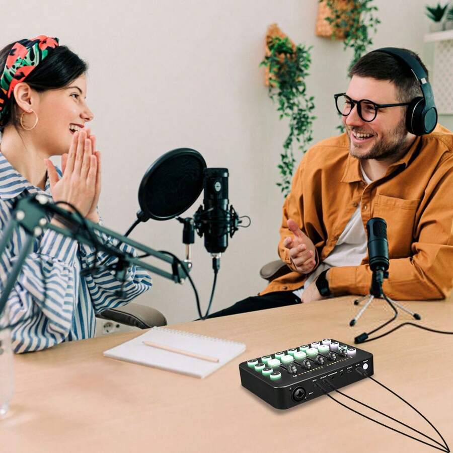 LMBGM Sound Card Tripod Condenser Metal Microphone Live Audio Mixer ...