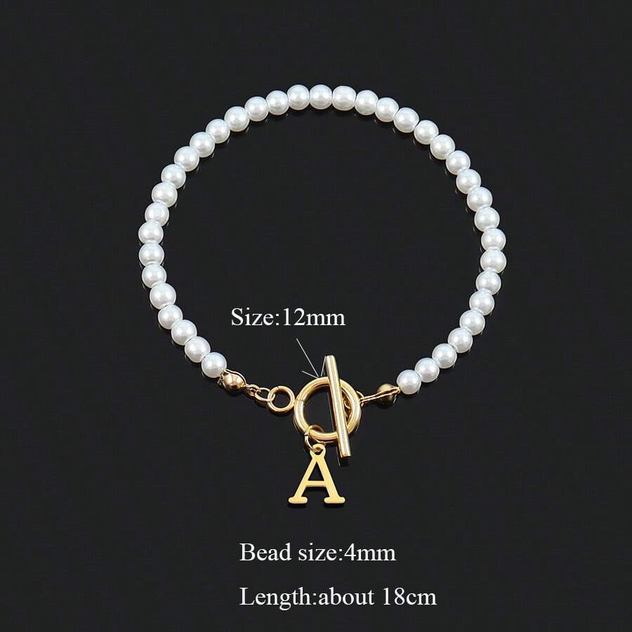 1pc Trendy Gold Color Stainless Steel Initial Toggle Clasps Faux Pearl ...
