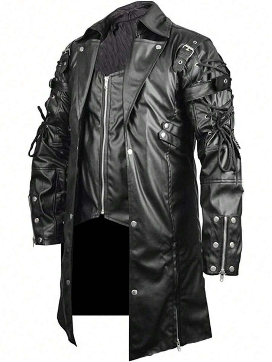 Men's Medieval Punk Gothic Faux Leather Jacket, Costume | SHEIN