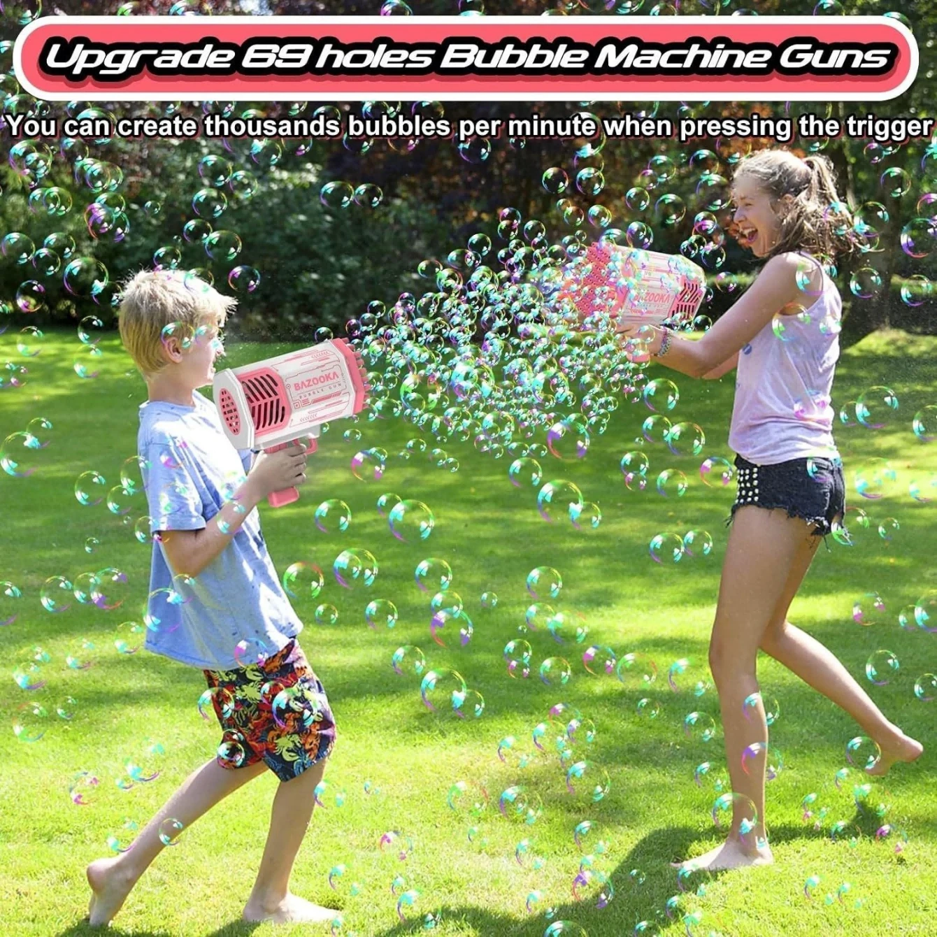 2024 New Trendy 69-Hole Bubble Machine, Kids Handheld Gatling Style ...