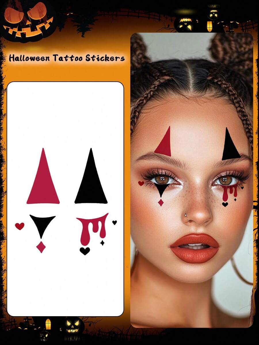 1Pc Halloween Face Stickers Clown Makeup Temporary Tattoo Waterproof ...