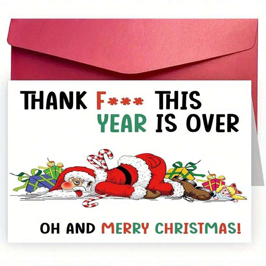 1pc Funny 'Bad Santa' Swearing Christmas Card - Perfect For Wife ...