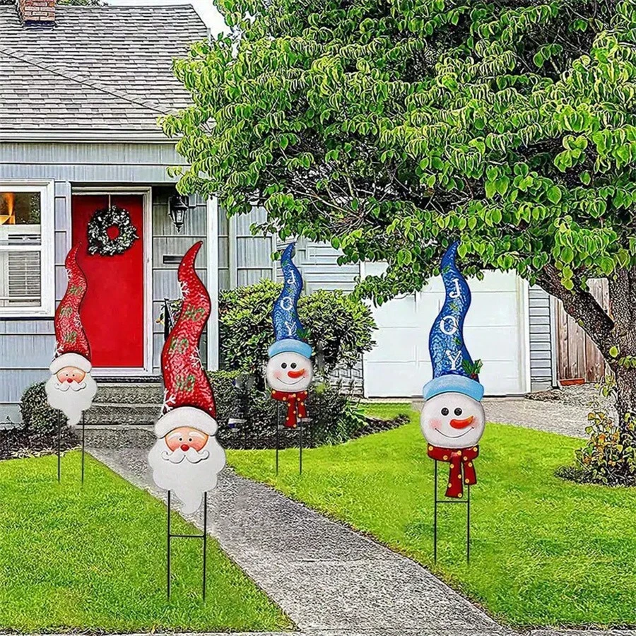 1 Set Christmas Garden Stake - Santa Claus And Reindeer Yard Decor Sign ...