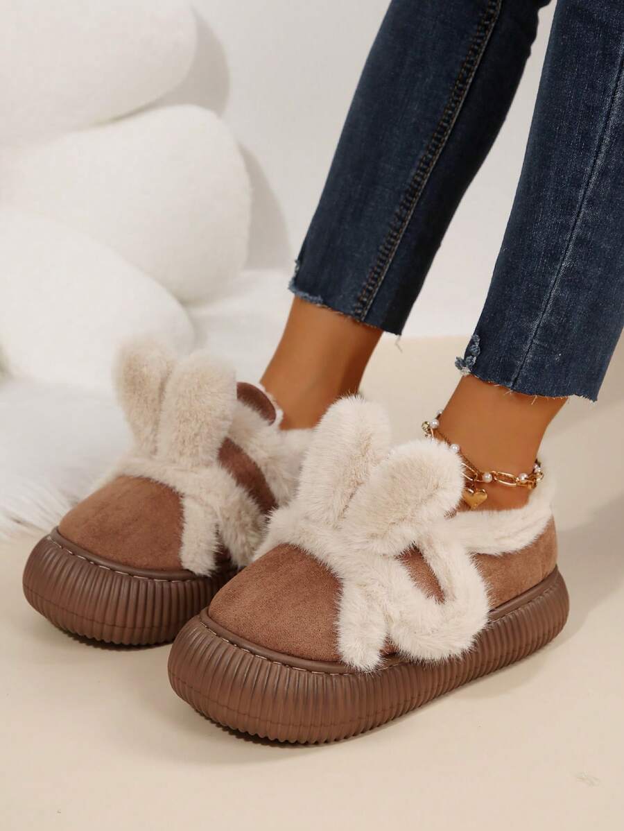 Women Closed Toe Fluffy Slip-On Slippers, Thick Sole Fluffy Slide ...