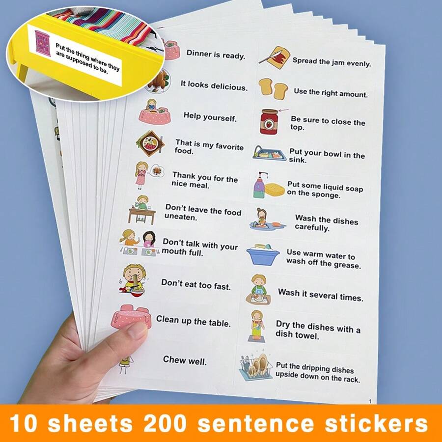 10 Sheets Kids Family Daily Sentences Stickers Common English ...