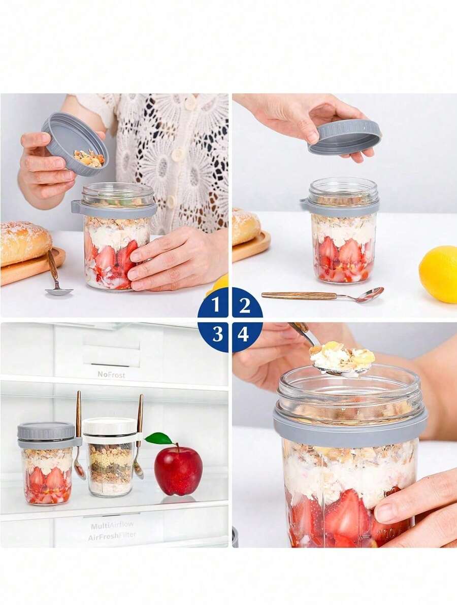 KEMORELA 1 Stück, 350ML, Overnight Oats Gläser, Overnight Oats Behälter mit Deckel und Löffel ...