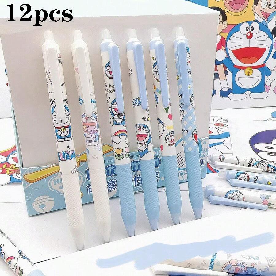 12 Doraemon Themed Neutral Pens, 0.55mm Black Pen, Fast Drying And ...