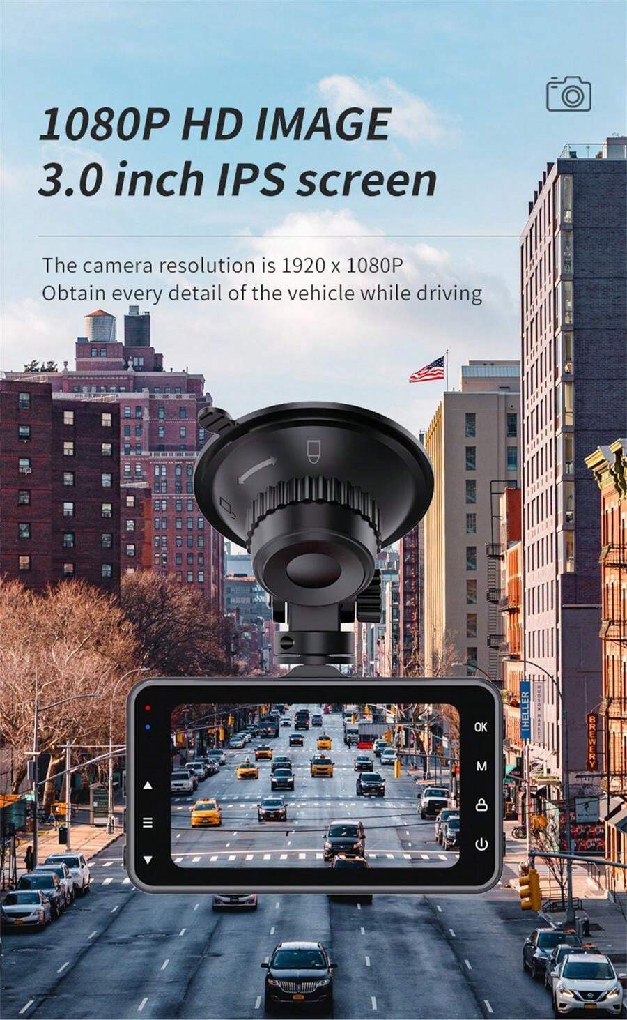 Vavupo Câmera Automotiva 1080P HD Tela de 3 Polegadas Visão Noturna ...