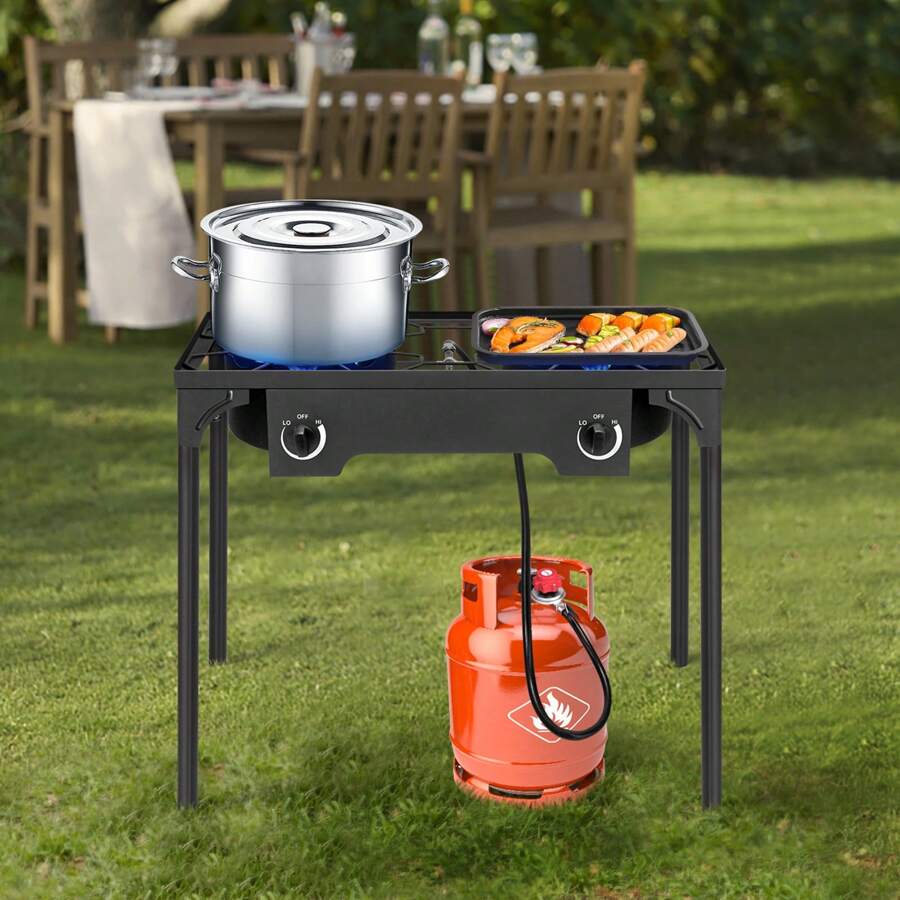 Outdoor Camp Stove High Pressure Propane Gas Cooker Portable Cast Iron Patio Cooking Burner ...