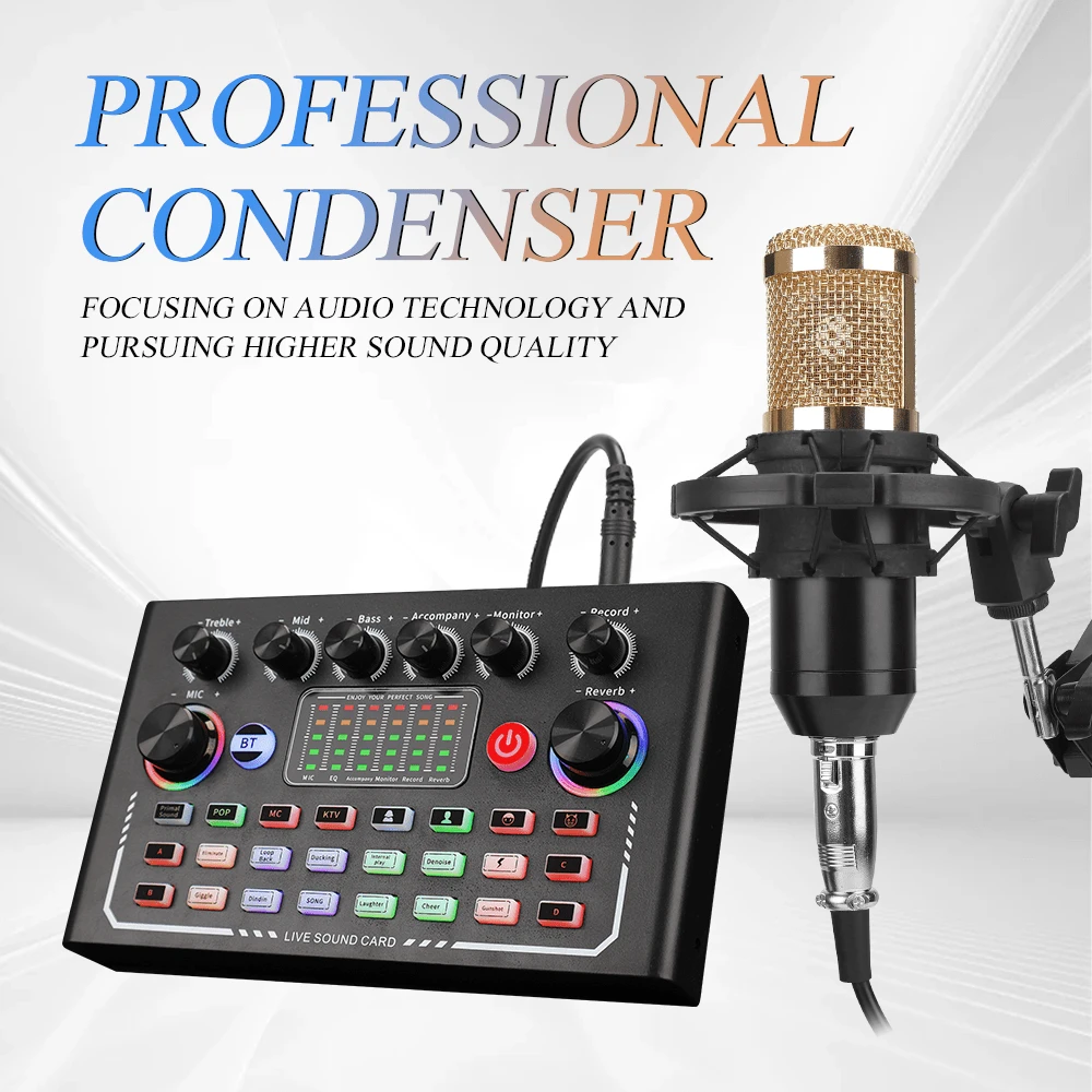 LMBGM Sound Card Suspended Condenser Metal Microphone Live Streaming ...