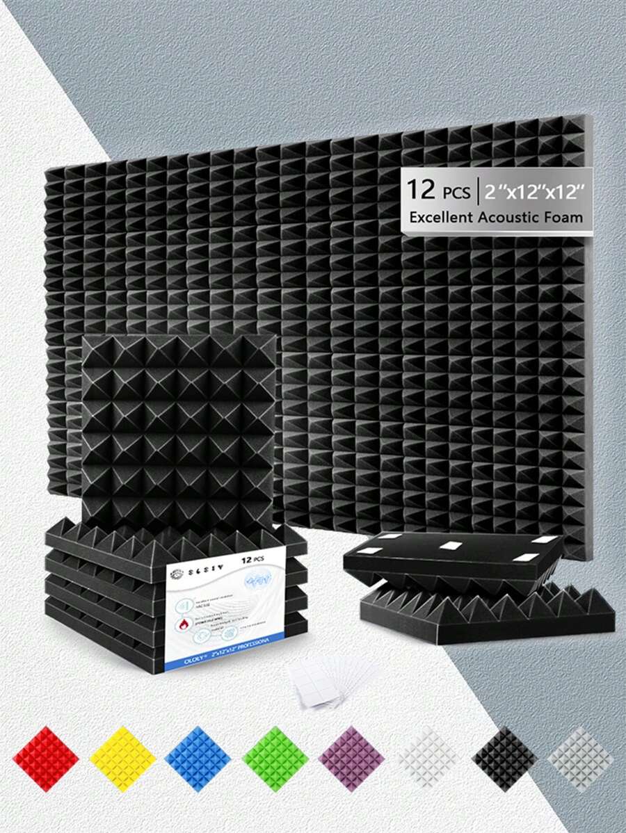 12 Pcs - 12x12x2 Inches - Acoustic Foam Panels, For KTV Studio Drum ...