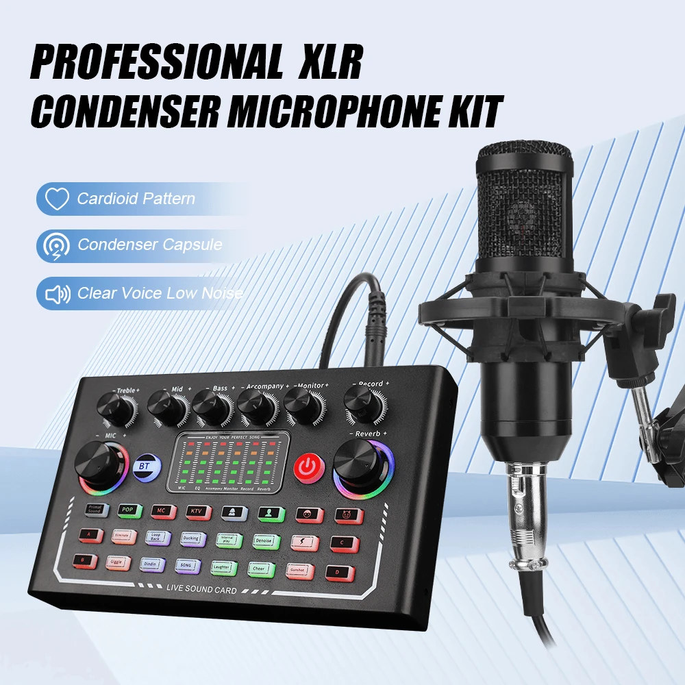 LMBGM Sound Card Suspended Condenser Metal Microphone Live Streaming ...
