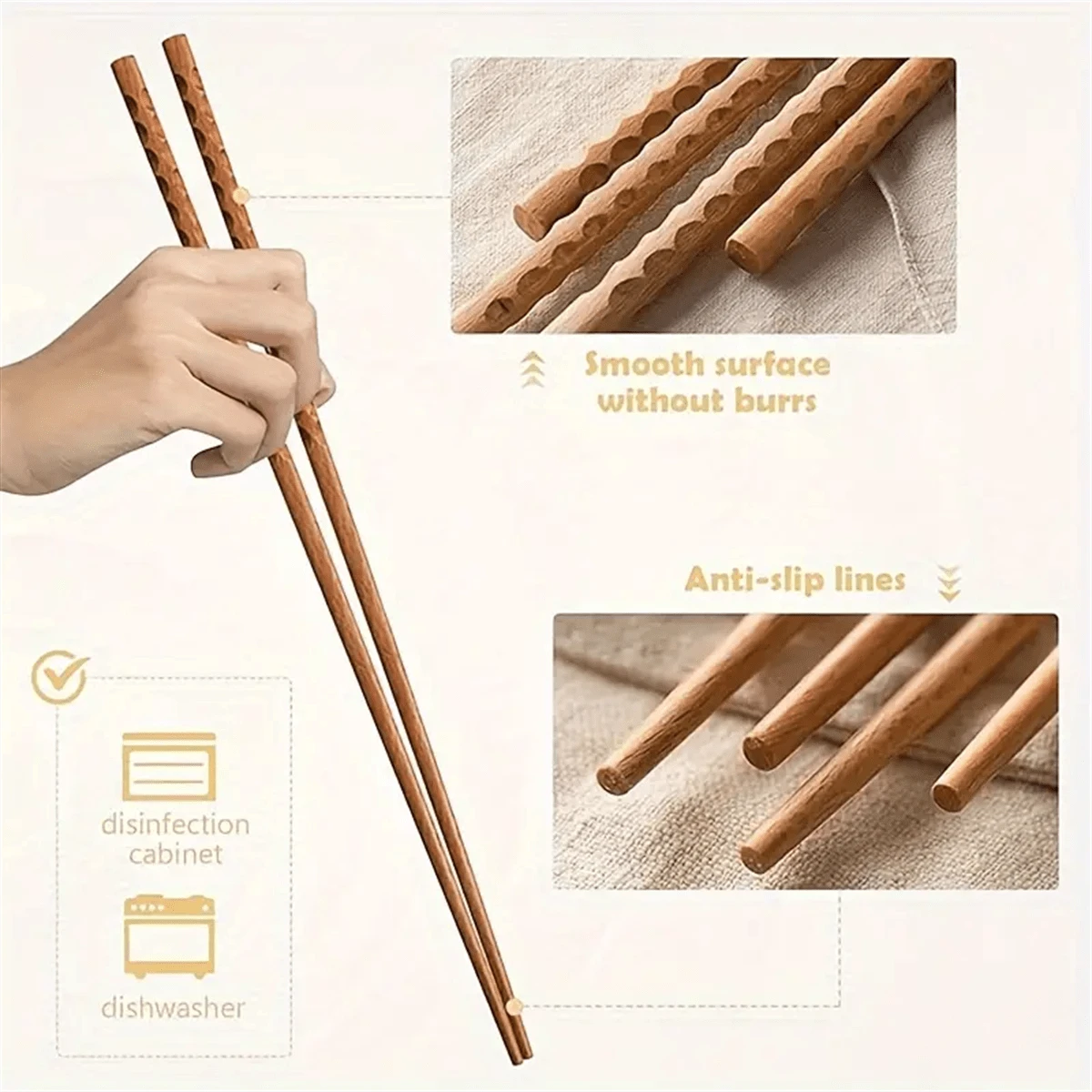One Pair Of Long Wooden Stir-Frying Chopsticks, Reusable Wooden ...