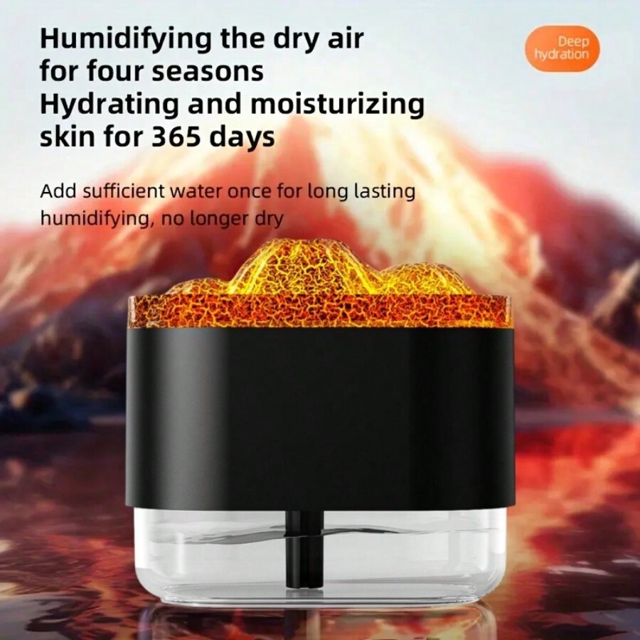 A USB Volcano Humidifier With Artificial Flame Nightlight, Ultra-Silent ...