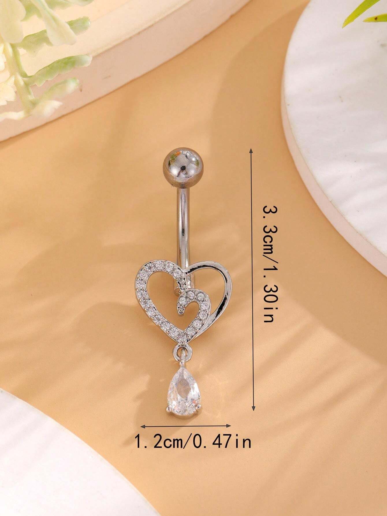 1pc Hollow Heart Waterdrop Navel Piercing Belly Button Ring, Stainless ...